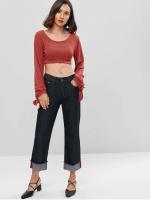 China Open Back Knotted Cut Out Long Sleeve Knit Top Women for sale