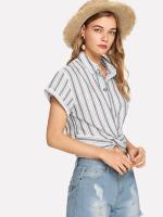 China 2019 Fashion women stripe design blouse with shirt collar for sale