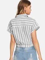 China 2019 Fashion women stripe design blouse with shirt collar for sale