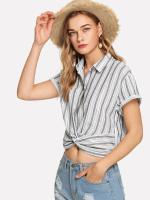 China 2019 Fashion women stripe design blouse with shirt collar for sale