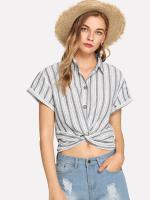 China 2019 Fashion women stripe design blouse with shirt collar for sale