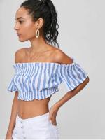 China Apparel Womens Striped Off Shoulder Cropped Top for sale