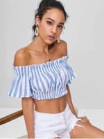 China Apparel Womens Striped Off Shoulder Cropped Top for sale