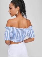 China Apparel Womens Striped Off Shoulder Cropped Top for sale