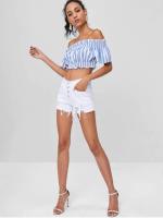 China Apparel Womens Striped Off Shoulder Cropped Top for sale