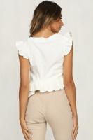 China Wholesale Clothing White 100% Cotton V Neck Lady Top for sale