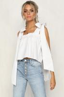China Women Cotton White Color Ruffle Neckline Crop Bohemian Women for sale