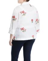 China Embroidered Tie-Front Plus Size Korean Fashion Design Linen Women Blouse Ladies for sale