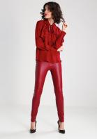 China New Arrival Elegant Red Woman Autumn Long Sleeve Low V-neck Blouse and Ladies Shirt for sale