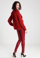 China New Arrival Elegant Red Woman Autumn Long Sleeve Low V-neck Blouse and Ladies Shirt for sale