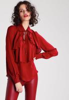 China New Arrival Elegant Red Woman Autumn Long Sleeve Low V-neck Blouse and Ladies Shirt for sale