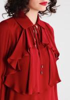 China New Arrival Elegant Red Woman Autumn Long Sleeve Low V-neck Blouse and Ladies Shirt for sale