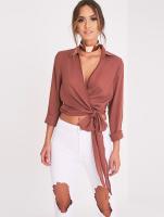China Latest Fashion Ladies Wrap Blouse With Tie for sale