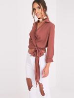 China Latest Fashion Ladies Wrap Blouse With Tie for sale