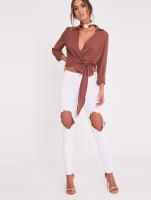 China Latest Fashion Ladies Wrap Blouse With Tie for sale