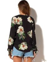 China Women Low Neck Floral Chiffon Long Sleeve Top for sale