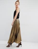China Custom service women clothes latest skirts design gold long pleated skirt for sale