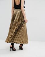 China Custom service women clothes latest skirts design gold long pleated skirt for sale