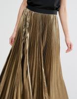 China Custom service women clothes latest skirts design gold long pleated skirt for sale