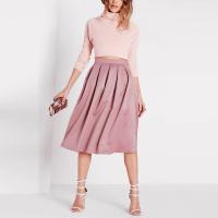 China High waist pleated pink 3/4 umbrella skirt for sale