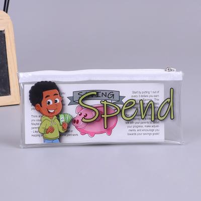 China Diy Flat PVC Pencil Pouch Envelope File Bill Document Pencil Case With Tag Pocket Slider for sale