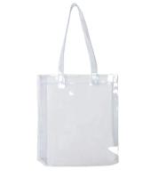 China Hot Stamping Clear PVC Tote Bag Blue Black Clear Plastic Shopping Tote for sale