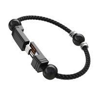 China USB 2.0 Charging Cable With Beads Portable Leather Bracelet 22.5cm 480Mbps for sale