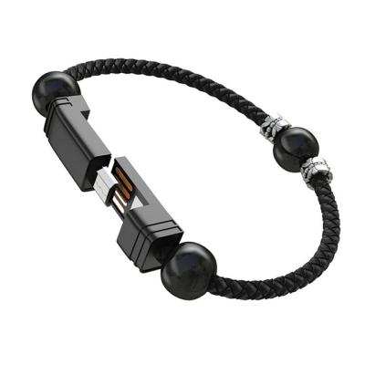China USB 2.0 Charging Cable With Beads Portable Leather Bracelet 22.5cm 480Mbps for sale