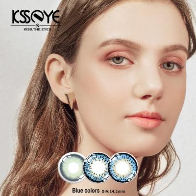 China 14mm HEMA NVP Natural Looking Colored Blue Eye Contact Lenses Zero Power for sale