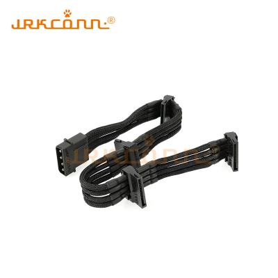 China 4-Pin to 4 SATA Power Connector Cable with 16 AWG Wire Guard and 250mm Cable Length for HDD SSD Storage for sale
