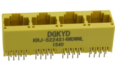 China 180° 4-Port RJ45 Ethernet Connector with 600+ Mating Cycles and Gold Plating Options from 3μ to 50μ for sale