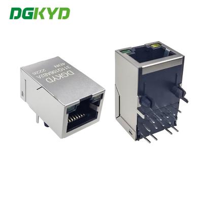 China DGKYD311Q106AB2A4DN RJ45 Network Interface TAB UP Modular Jack Single Port PCB Interface Illuminated Shield for sale