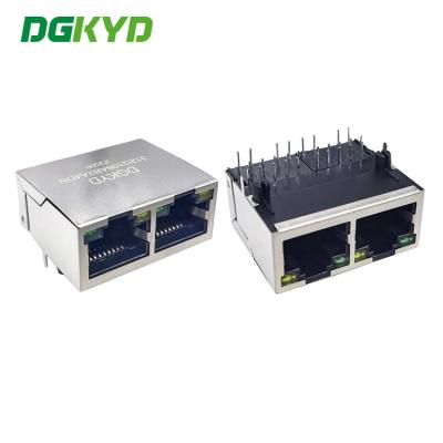China DGKYD312Q106AB2A4DN 1x2 RJ45 Gigabit Ethernet Connector with Integrated Transformer and LED Indicators for sale