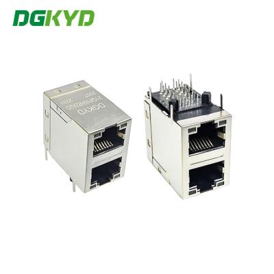China DGKYD 1000Base-T Stackable 2-Port RJ45 Connector with Magnetic Filter 90 Degree Right Angle PA66 for sale