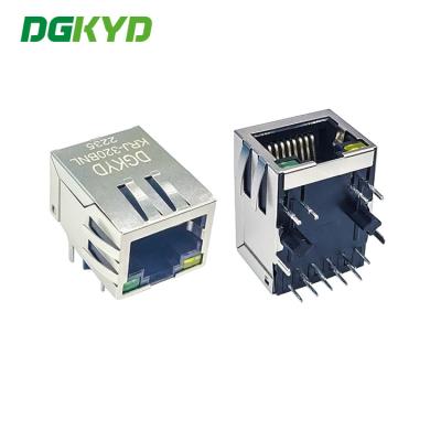 China Metal Shield Right Angle 1000 Base-T RJ45 Modular Jack with Magnetic Transformer - 21.05mm Length, -40°C to +85°C Operating Range for sale