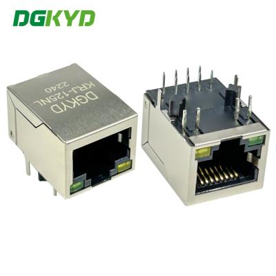 China Right Angle 10/100 RJ45 Ethernet Connector with Magnetics for ADSL Modem - 0.35mm Gold Plated Contacts for sale