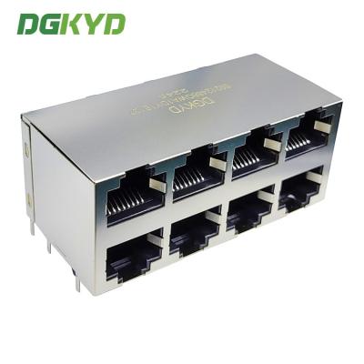 China Shielded RJ45 Multiport Socket 2x4 8P8C Ethernet Connector 1000BASE-T for sale