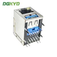 China Gigabit Modular Jack RJ45 Stacked Over USB 3.0 Connector Cat6 with LED 10 Positions 8 Contacts for sale