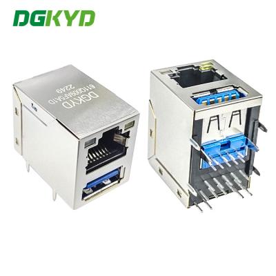 China Gigabit Modular Jack RJ45 Stacked Over USB 3.0 Connector Cat6 with LED 10 Positions 8 Contacts for sale
