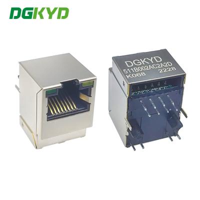 China DGKYD511B002AC2A2DK068 180 Degree Vertical RJ45 Network Connector with Integrated Filter, 8-Port 1000BASE-T for sale