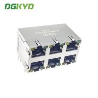 China DGKYD59212388DB1A1DY1B022 RJ45 Ethernet Socket 2x3 Port 8P8C Modular Jack with LED -40℃ to 85℃ Temperature Range for sale