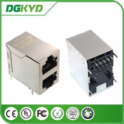 China 2x1 Stacked Dual Port RJ45 Connector 10P8C Gigabit Ethernet 1.5A 125VAC for sale