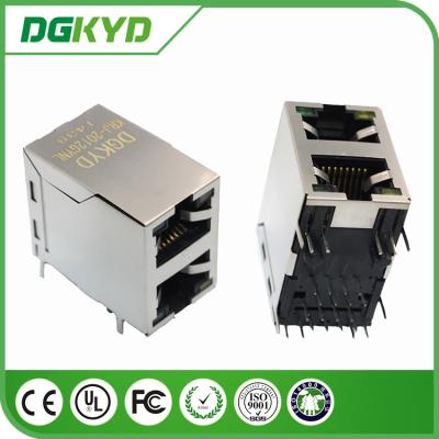 China KRJ-2012GYNL 2-Port RJ45 Network Jack with 100Base-TX Transformer and LED Indicators - 28.95mm Length, 1500Vrms Isolation for sale