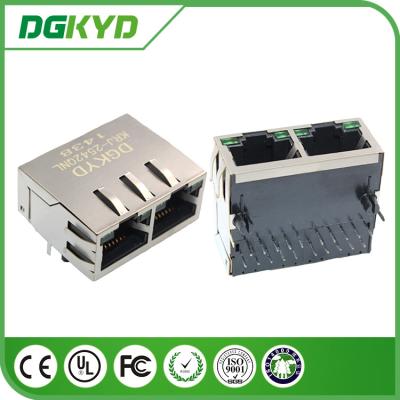 China Gigabit Ethernet RJ45 Integrated Magnetic Connector 2 Port 1x2 Tab-Up with LED 1500Vrms for sale
