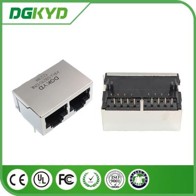 China 90 Degree Side Entry 2 Port RJ45 Modular Jack Without Transformer ,Tap down 21.3mm for sale