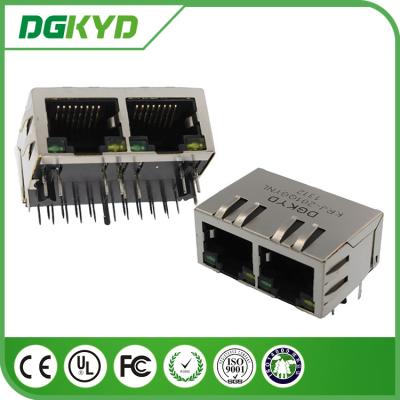 China KRJ201QGYNL 2-Port RJ45 Jack Combo with Integrated Magnetics - 10/100/1000BASE-TX, 21.3mm Length, 1500Vrms Isolation for sale