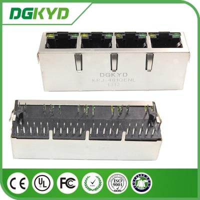 China KRJ-401QENL 4-Port Gigabit Ethernet RJ45 Connector with LED - 10/100/1000 BASE-T, 1500V Isolation for sale