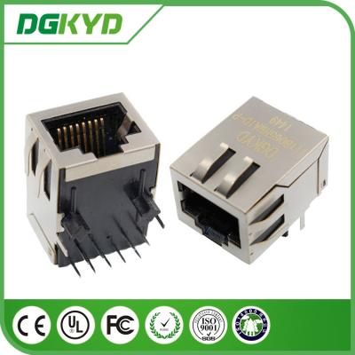 China Single Port POE RJ45 Female Jack Vertical PCB Socket with EMI Fingers - 21.3mm Length, 1500Vrms Isolation for sale