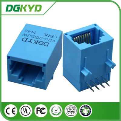China Blue RJ45 LAN Jack with Transformer 10/100Base-Tx Single Port 20.6mm Tab-Down for sale