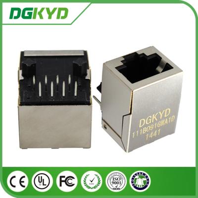China Ethernet Cat6 RJ45 Shielded Female Jack Connector with Vertical Magnetics 1:1.414 - 21.3mm Length, 1500Vrms Isolation for sale